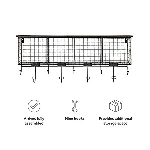 Linon AHWE12381 Lanette 4-Cubby Wall Shelf, 13" x 30" x 6.5", Black