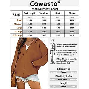 Cowasto Women Full Zip Up Hoodies Long Sleeve Casual Zipper Sweatshirt With Pocket Dark Brown
