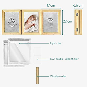 Navaris Baby Handprint and Footprint Kit - Keepsake Set with Frame and Clay for Casting Babies Hand and Foot Prints - Ideal for Newborn Boys and Girls