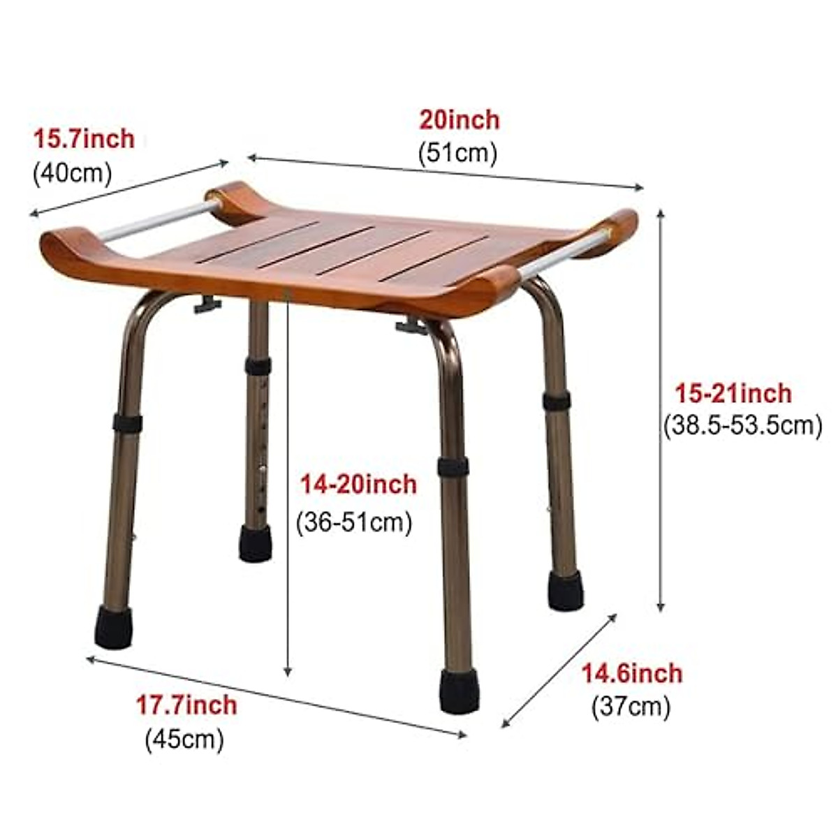 oiakus Bath Shower Seat, Teak Shower Chair Spa Shower Chair, Wooden Bathtub Shower Bench, Bath Chair with Non-Slip Feet, Shower Stool for Inside Shower, Supports 330lbs