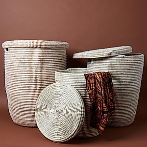 Woven Storage Basket White Flat Lid (19" Medium)