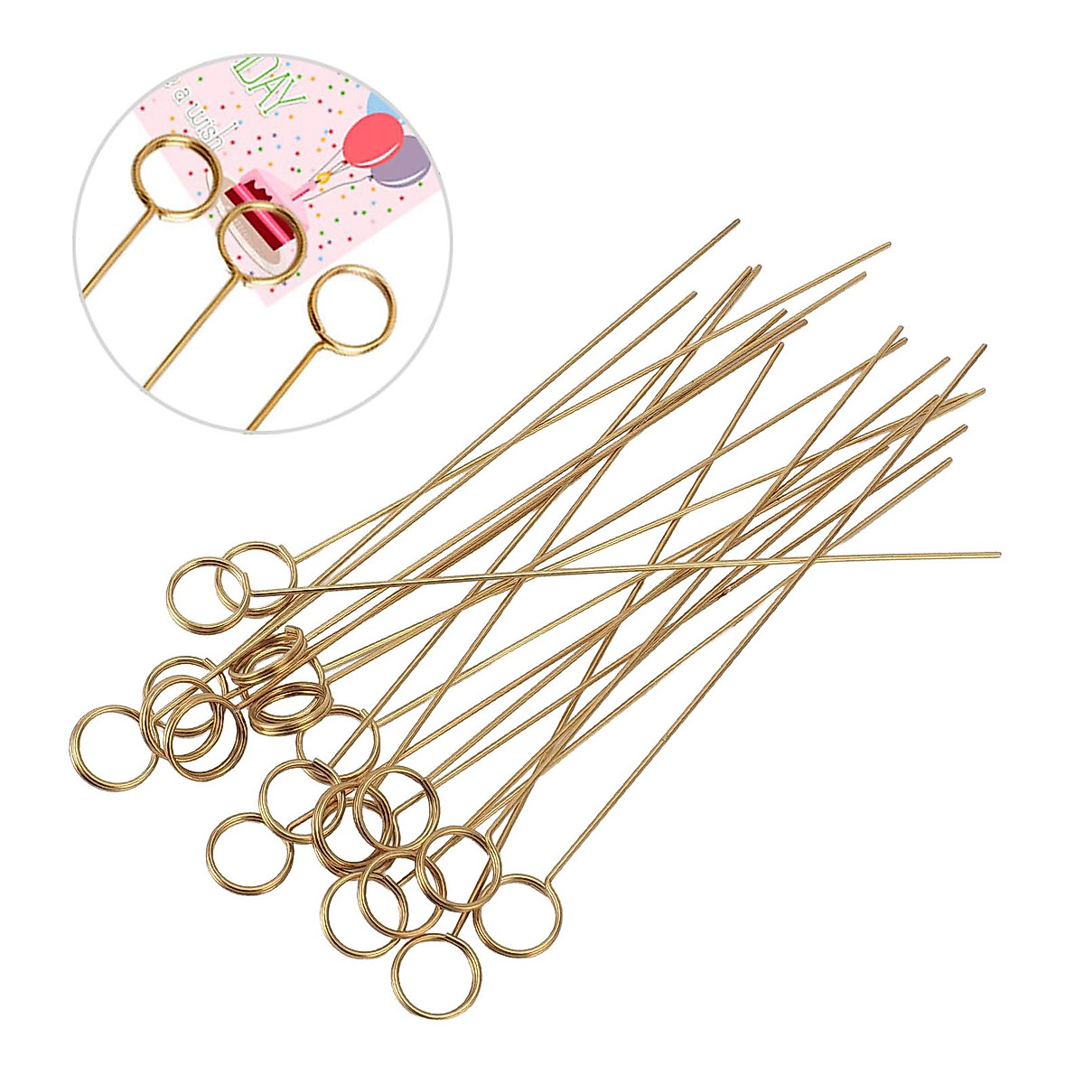 JUOPZKENN 50pcs Floral Picks Clips Reusable Golden Metal Wire Floral Place Card Holder 6in Photo Memo Holder Pick for Wedding Engagement(Round)