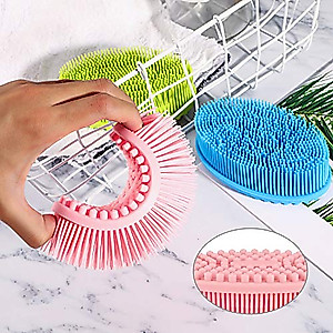 BBTO 3 Pieces Exfoliating Silicone Body Scrubber Body Silicone Scrubber Brush Silicone Body Wash Scrubber for Skin Exfoliation, 3 Colors (Pink, Blue and Green)