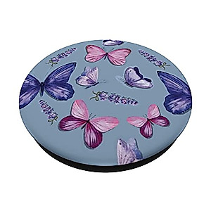 Lavender Purple Butterfly Pattern Phone Popper PopSockets Swappable PopGrip