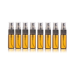 JJKMALL- 25pcs Brown Amber Fine Mist 5ml 1/6oz Atomizer Vial Glass bottle Spray Refillable Empty Sample Bottle gift Storage bag 3ML Pipette Dropper for Travel Party