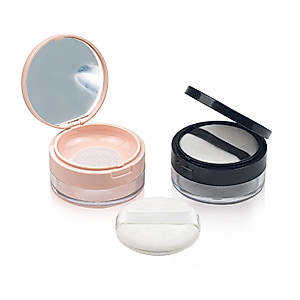 ELANE 2 Pcs Empty Powder Container with Puff,Loose Powder Compact with Mirror And Puff Empty Powder Compact,Makeup Powder Container (pink,black)