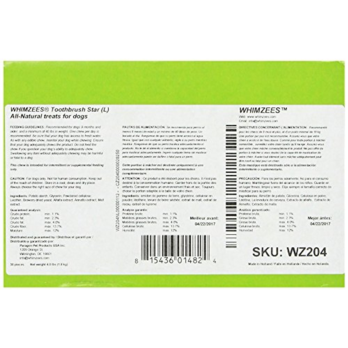 Whimzees 30-Count Box of Toothbrush Stars Dental Treats for Pets, Large