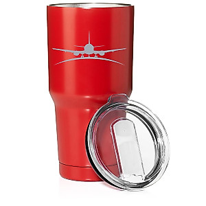 Smooth Body Tumbler Stainless Steel Vacuum Insulated Travel Mug Cup Gift Airplane Pilot Flight Attendant (30 oz, Red)
