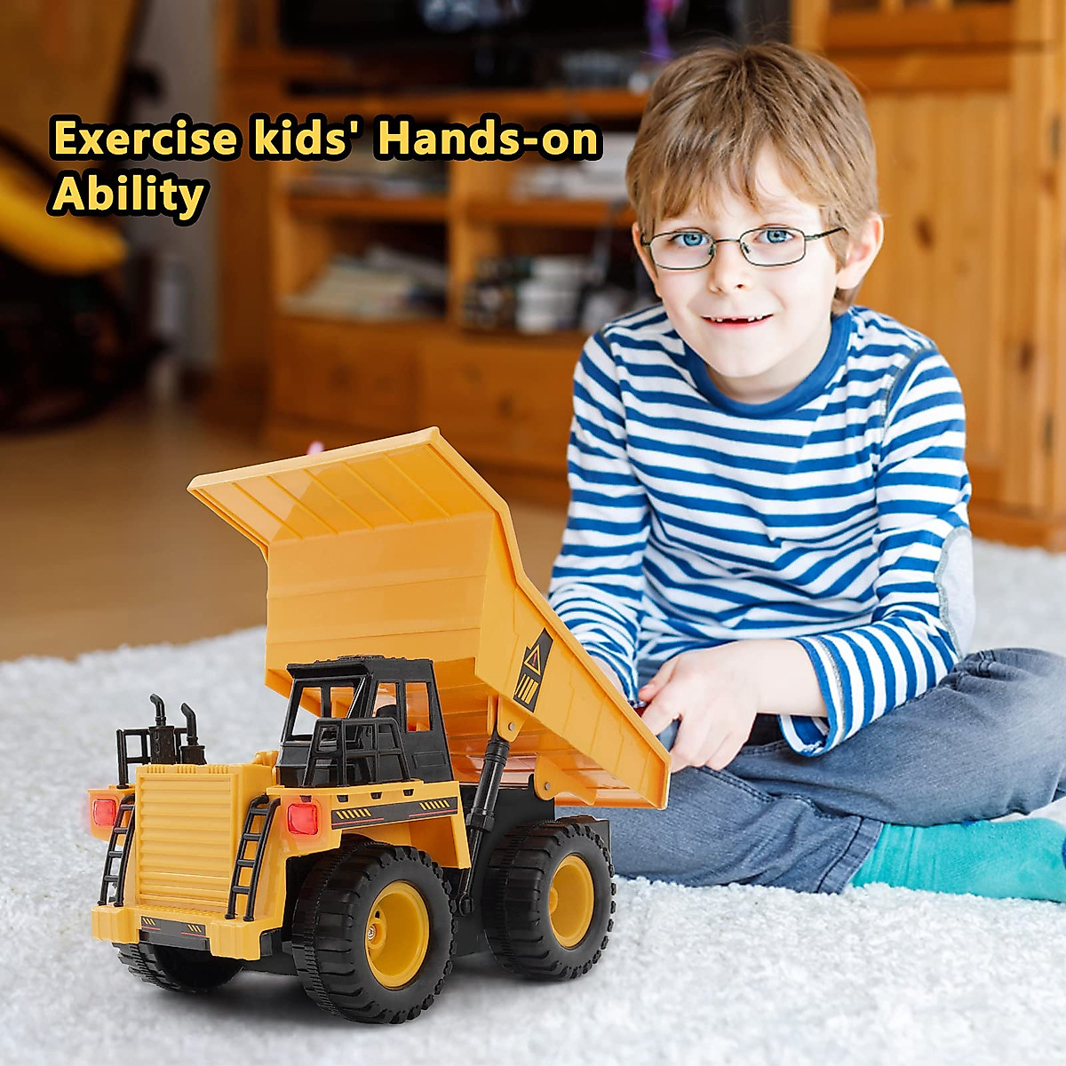 HYG Toys RC Dump Truck 1：22 Scale Remote Control Construction Vehicle Toys for 4 5 6 7 8-Year-Old Kids Toddlers Boys Girls, 4 Wheel Driver Truck Toys with Rechargeable Battery