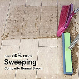 LandHope Push Broom Long Handle Rubber Bristles Sweeper Squeegee Edge 59 inches Non Scratch Bristle Broom for Pet Cat Dog Hair Carpet Hardwood Tile Windows Clean Water Resistant (Multi Segment Handle)