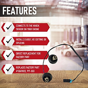 Ignition Dual Knock Sensor Connectors with Wire Harness Kit - 12601822, 917-033 - Fits Chevy, GMC & Cadillac - Suburban,Silverado,Tahoe,Sierra,Yukon, Avalanche,4.8,5.3,6.0 - Engine Detonation Sensor