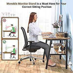 Computer Desk, Desk with Monitor Stand Shelf, 40 Inch Laptop Table with Bookshelves, Study Writing Desk with Storage Bag and Hooks, Small Desk for Small Space, Home, Office, Rustic Brown