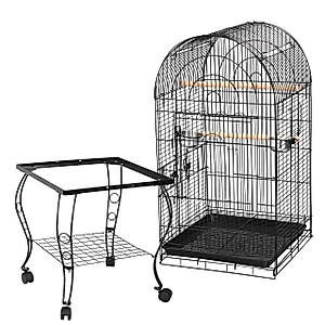 SUPER DEAL 63.5'' Rolling Bird Cage Large Wrought Iron Cage for Cockatiel Sun Conure Parakeet Finch Budgie Lovebird Canary Medium Pet House with Rolling Stand & Storage Shelf