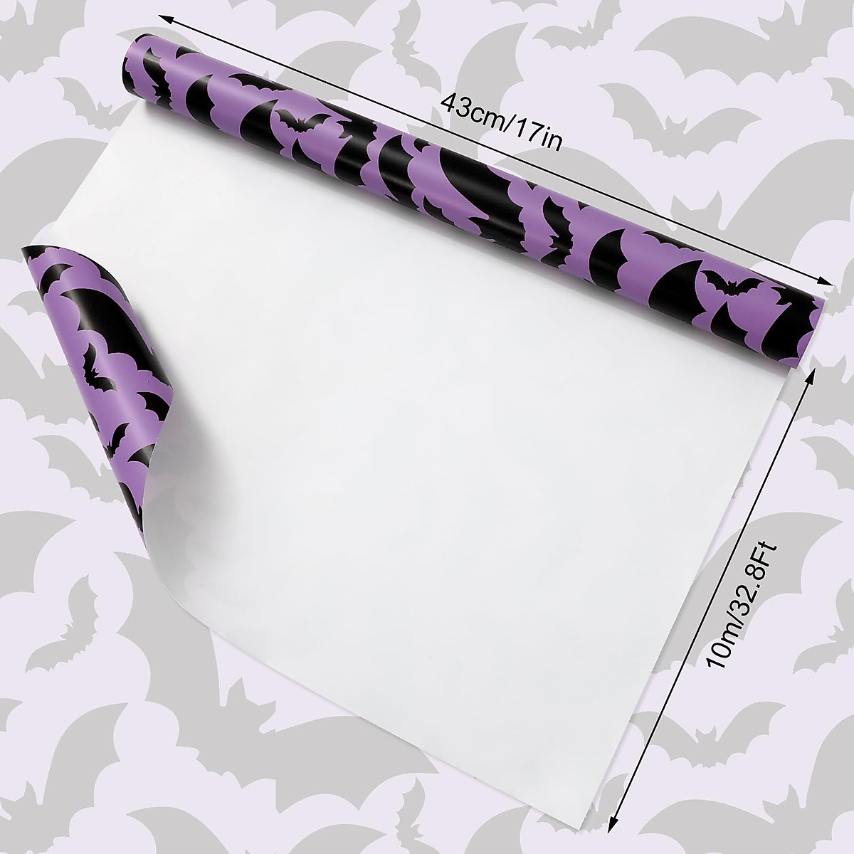 JarThenaAMCS Halloween Wrapping Paper - Mini Roll - 17 In x 32.8 Ft Purple Black Bats Gift Wrap Paper for DIY Art Craft Halloween Birthday Party Supplies