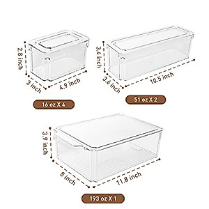 Fridge Organizers and Storage Clear, Fruit Containers for Fridge Stackable Organizers with Lid, Plastic Vegetable Refrigerator Organizer Bins, Freezer, Kitchen Organization and Storage, 7 Pcs/Set