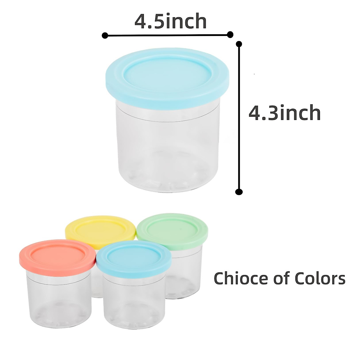 TFUTLT Containers Replacement for Ninja Creami Pints and Lids - 4 Pack with Leak Proof Lids,Ice Cream Containers Compatible with NC301 NC300 NC299Series Ice Cream Maker,Tubs Dishwasher Safe 16oz Cups