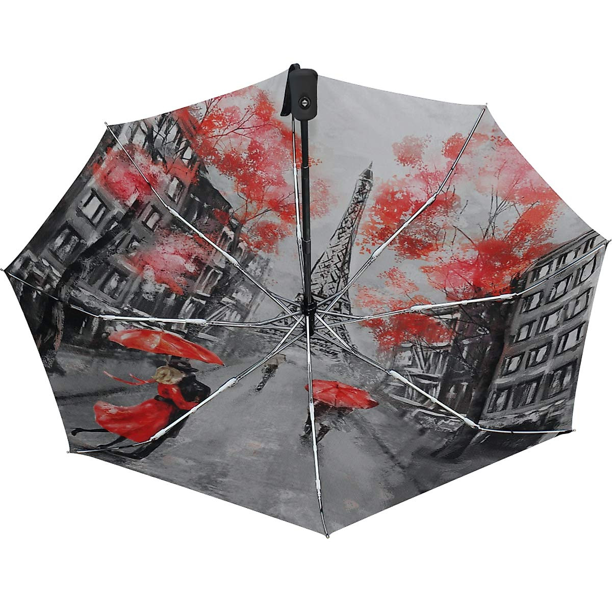 Wamika Oil Painting Eiffel Tower Auto Umbrella Open Close France Paris Umbrella Windproof Lightweight Travel Compact Parasol Umbrellas Sun & Rain