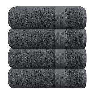 GLAMBURG Premium Cotton 4 Pack Bath Towel Set - 100% Pure Cotton - 4 Bath Towels 27x54 - Ideal for Everyday use - Ultra Soft & Highly Absorbent - Charcoal