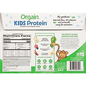Orgain Organic Kids Nutritional Protein Shake, Vanilla - Kids Snacks with 8g Dairy Protein, 22 Vitamins & Minerals, Fruits & Vegetables, Gluten Free, Soy Free, Non GMO, 8.25 Fl Oz (Pack of 12)