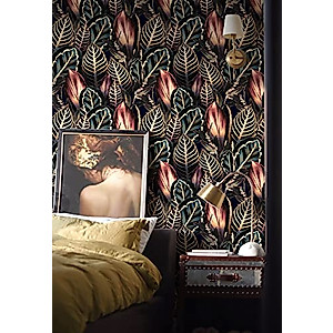 Luvdecor Peel and Stick Wallpaper Boho Bold Luxury Leaf Wallpaper Removable Wallpaper Boho Peel and Stick Floral Wallpaper for Bedroom Bathroom Stick On Wallpaper for Accent Wall Decor 17.7 * 118in