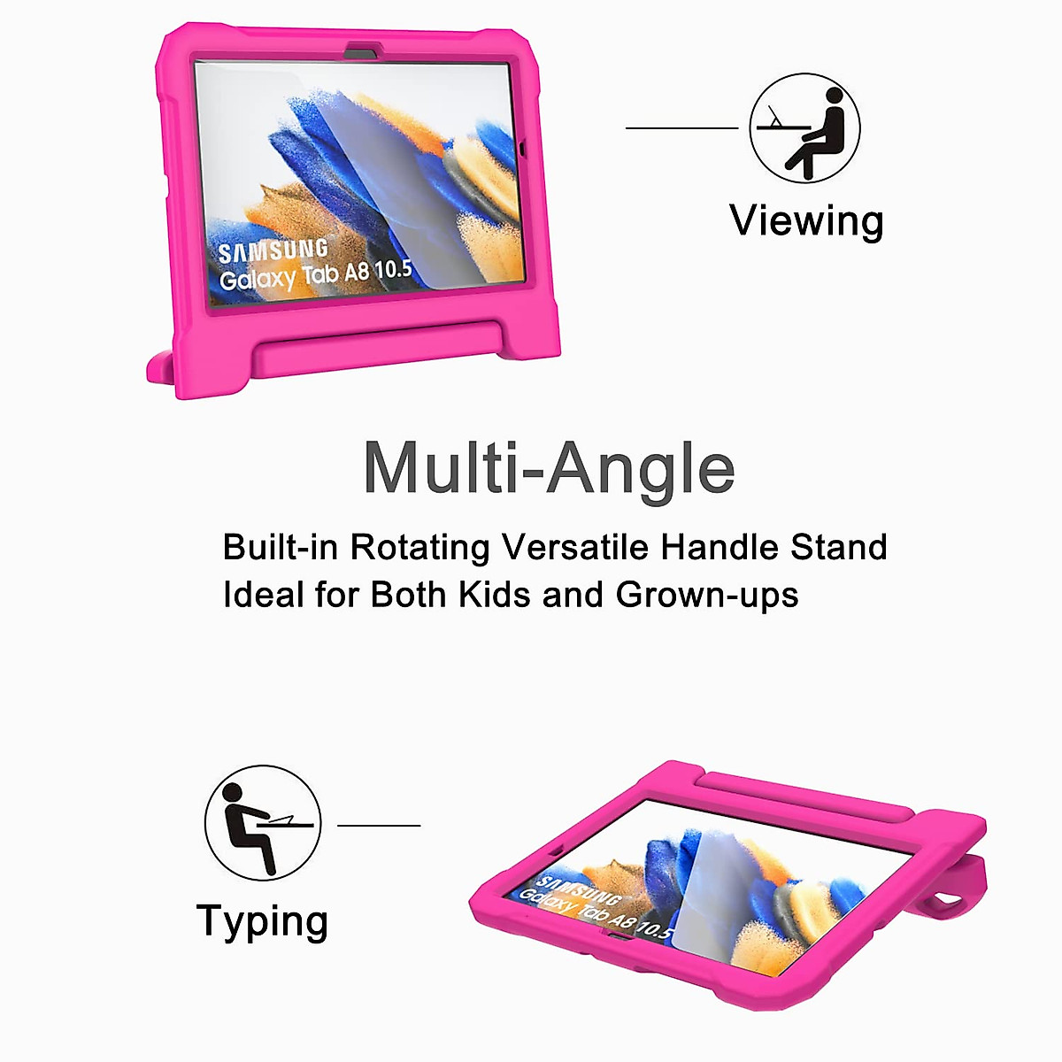Kids Case for Samsung Galaxy Tab A8 10.5 inch (2022), - Shockproof Protection Case with Built-in Screen Protector Stand Tablet Cover (SM-X200/SM-X205/SM-X207) (Hot Pink)