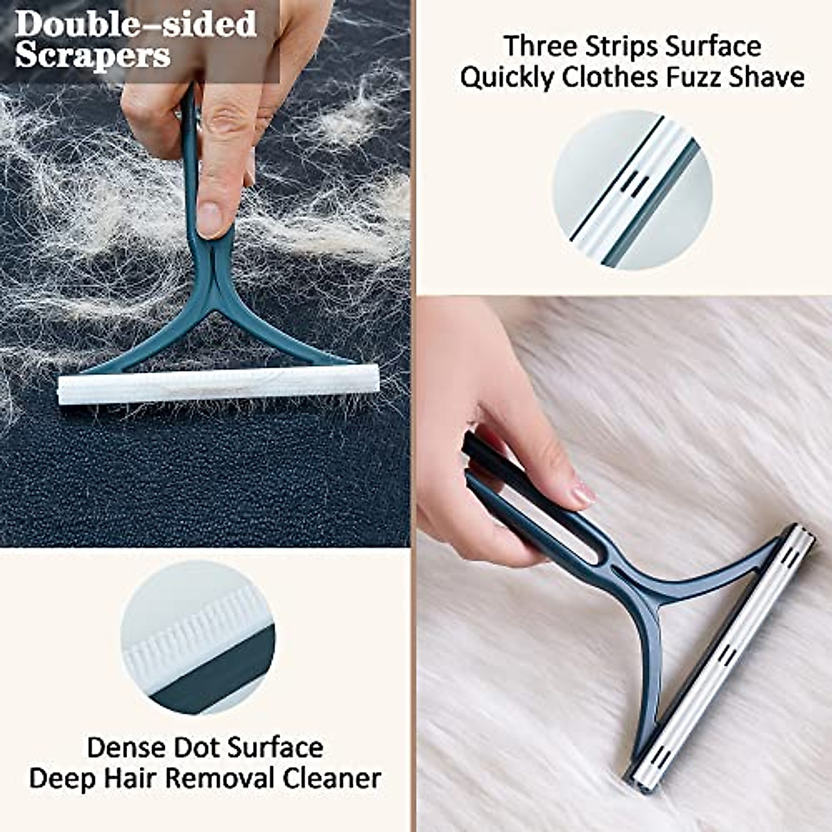 Mollypaws Pet Hair Remover for Couch, Carpet Scraper Fur Removal Tool for Furniture, Lint Cleaner Dog Hair, Reusable Cat Hair Removal Brush for Car Detailing (3 Pack)