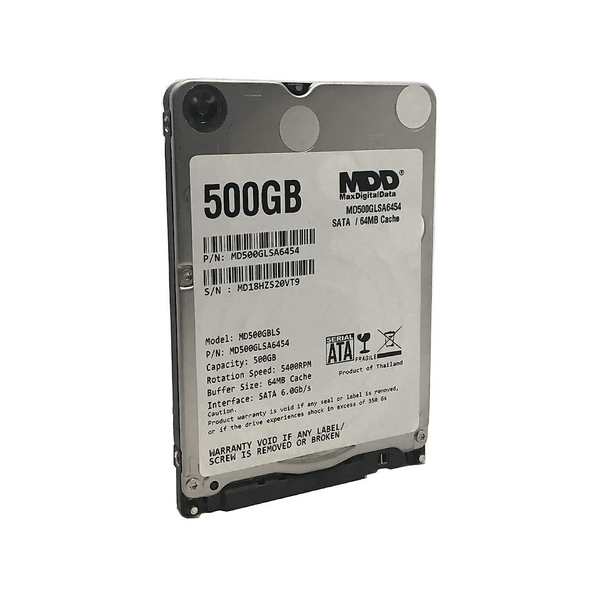 MaxDigitalData 500GB 5400RPM 64MB Cache SATA 6Gb/s 7mm 2.5in Notebook/Mobile Hard Drive (MD500GLSA6454S) - 2 Year Warranty