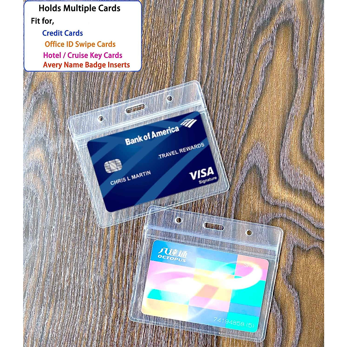 250 Pack - WTQ Waterproof ID Badge Holders (Fit 3.6 x 2.4 Insert), Clear Plastic, Premium Quality, Heavy-Duty, Horizontal Hanging Card Holder with Zipper, Sealable Vinyl Nametag Holders