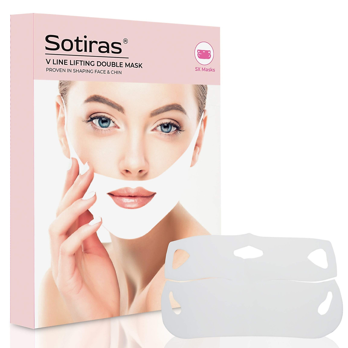 V Shaped Slimming Face Mask | Double Chin Reducer for Firming Moisturizing & Contour Lifting | Instant Lift Strap Wrinkles Remover | V-Line Beauty Band Patch with Collagen Vitamin E & C - 5 Pack