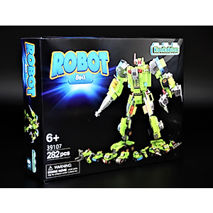 KOOKAMUNGA KIDS 8-in-1 Green Robot Building Block Kit - 8 Mini Toys Transform Into 1 Large Robot Toy - Interlocking Blocks - Transforming Buildable Set for Kids - Works with Other Blocks (318 Pieces)