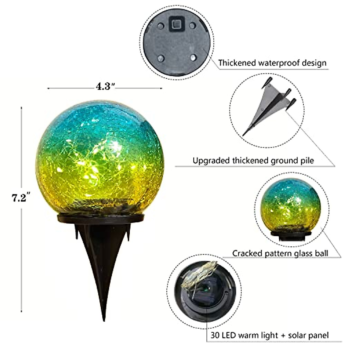 UAMSTYLE Globe Solar Lights Waterproof Decorative 2 Pack Globe Cracked Glass Gazing Ball for Outdoor Garden Decor Decorations Pathway Patio Yard Lawn,Green