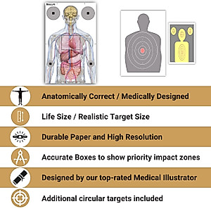 RESOLUTE (25) 23x35 Medically Designed Shooting Targets For The Range, 100% Anatomical Shooting Target, Targets For Pistol Shooting, Rifle, Air Pistols, Pellet Gun, Bb Gun, Airsoft Rifles, Airsoft Gun