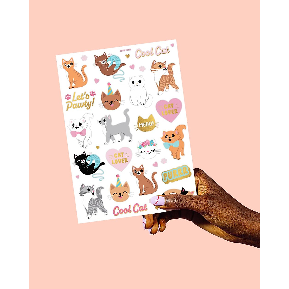 xo, Fetti Cat Temporary Tattoos for Kids - 42 Glitter Styles | Animal Birthday Supplies, Pet Lover Party Favors, Meow Arts and Crafts