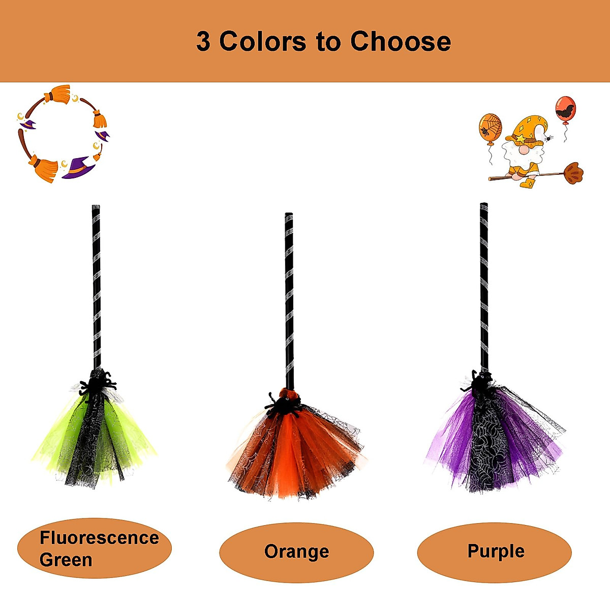 Halloween Witch Broom Plastic Witch Broomstick with Detachable Handle, Halloween Cosplay Costume Props, Halloween Masquerade Dress Up Costume Decoration, Witch Flying Broomstick (Orange)