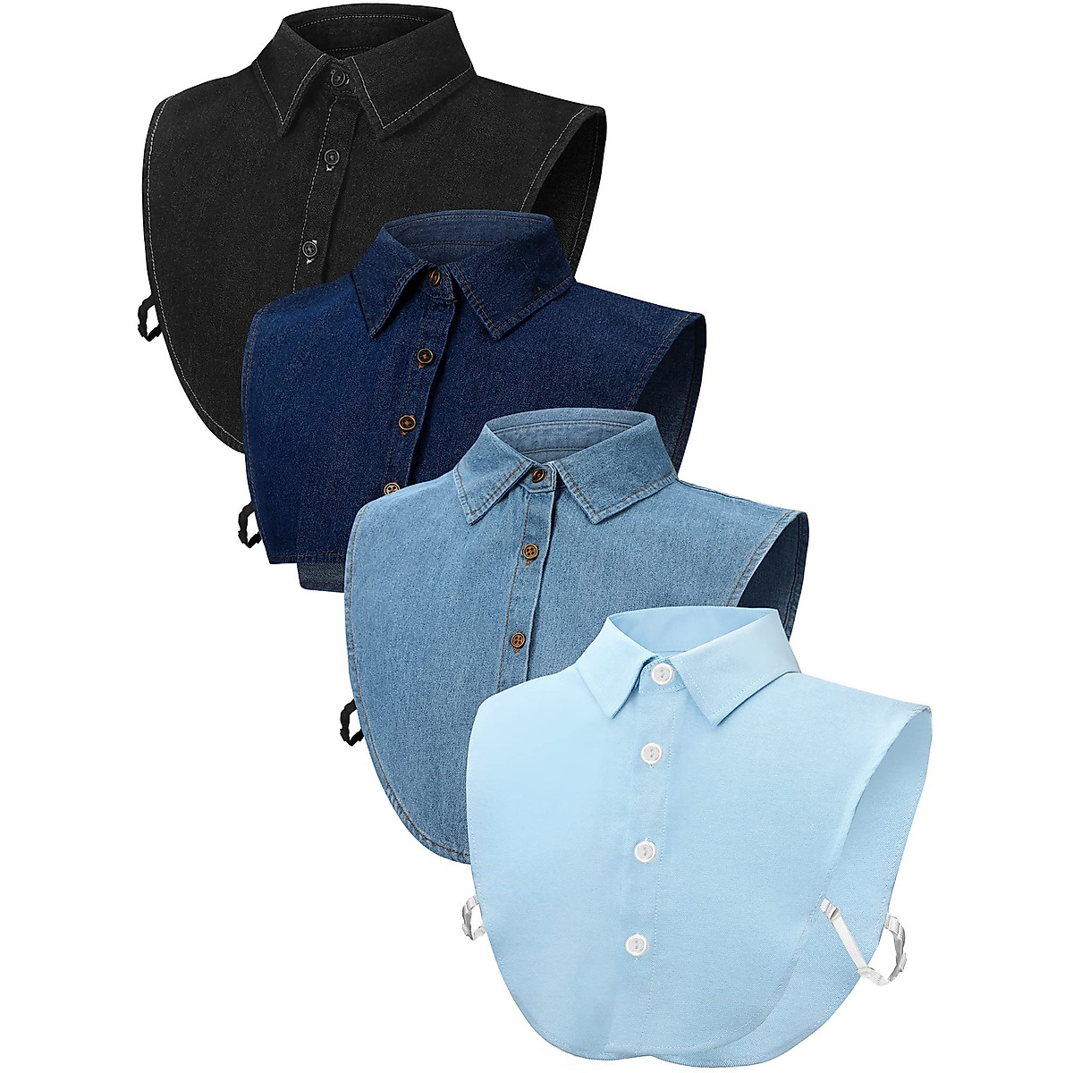 Syhood 4 Pcs Fake Collar Detachable False Dickey Collar Half Shirts Round for Women Outfits(Denim Fabric,Matte Black, Blue, Light Blue, Light Gray)