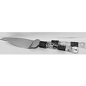 Cake Knife & Server Set with Black Simulated Rhinestone All Occasions Wedding Sweet 16