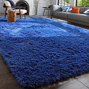 PAGISOFE Fluffy Shaggy Area Rug, 5x8, Plush Shag Rugs for Living Room Bedroom, Shaggy Furry Rugs for Girls Boy Baby, Soft Rugs for Nursery Kids Room, Fuzzy Toddler Room Rug, Light Navy
