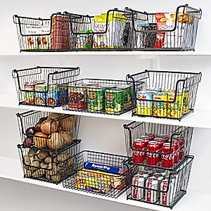 Sorbus Wire Metal Basket Bin, Stackable Storage Baskets, Cubby Bins for Food, Kitchen, Home, Pantry Snack, Vegetable, Potato, Onion, Laundry Room, Office, Farmhouse, Iron Metal (3-Pack, Black)