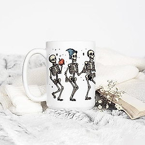 Dancing Skeleton Halloween Fall Autumn Season Coffee Mug, Spooky Pumpkin Potion Cup, Gift for Friend, Coworker (15oz)