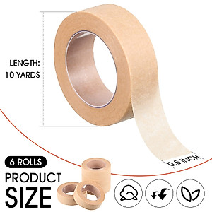 6 Rolls Flexible Skin Tape Breathable Nose Tape Self Adhesive Gauze Tape for Wound Injuries Swelling Sports, Beige (0.5 in x 10 Yd)