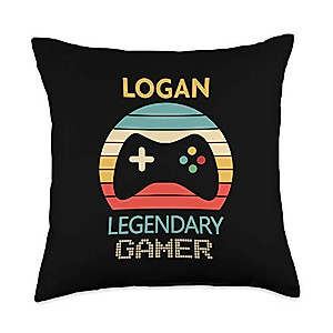Gamer Logan Name Gifts Logan Name Gift Gamer Decor Boys Bedroom Accessories Throw Pillow, 18x18, Multicolor