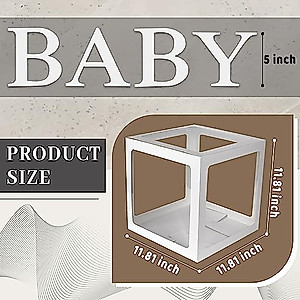 EAF Baby Boxes with Letters for Baby Shower, 4 Pcs Clear Balloon Blocks with 8 Letters for Gender Reveal Decorations and Baby Shower Decorations (White)