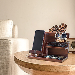 Wood Phone Docking Station for Men - Wooden Nightstand Organizer - Personalized Idea for Him, Husband, Boyfriend, Dad, Son, Boss, Colleague - Perfect for Anniversary, Birthday, Christmas, Fathers Day