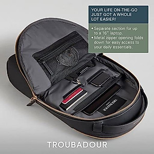 Troubadour Ember Backpack Waterproof, Durable, Lightweight - Padded 16-inch Laptop Compartment - Breathable Back Panel - Ergonomic Design - Luxurious Grab Handle - Trolley Sleeve