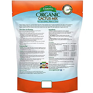Espoma Organic Cactus Potting Soil Mix, Natural & Organic Soil for Cactus, Succulent, Palm, and Citrus Grown in containers Both Indoors and Outdoors, 8 qt, Pack of 2