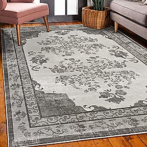Ambesonne Rose Decorative Rug, Vintage Boho Oriental Culture Style Pattern of Swirling and Curlicue Flowers Art, Quality Carpet for Bedroom Dorm and Living Room, 5' 1" X 7' 5", Dark Grey