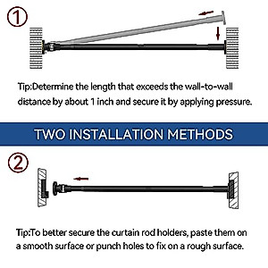 Shower Rod Spring Tension Shower Curtain Rod No Drilling Dual Ends Adjustable 32-78in Stainless Steel shower curtain rod Rust-Resistance For Bathroom, Black