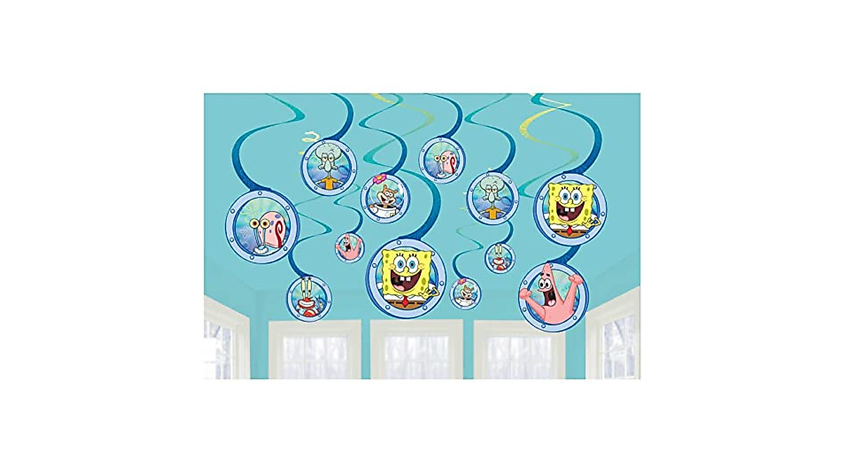 SpongeBob Hanging Swirl Decorations - 12 Colorful Party Decor