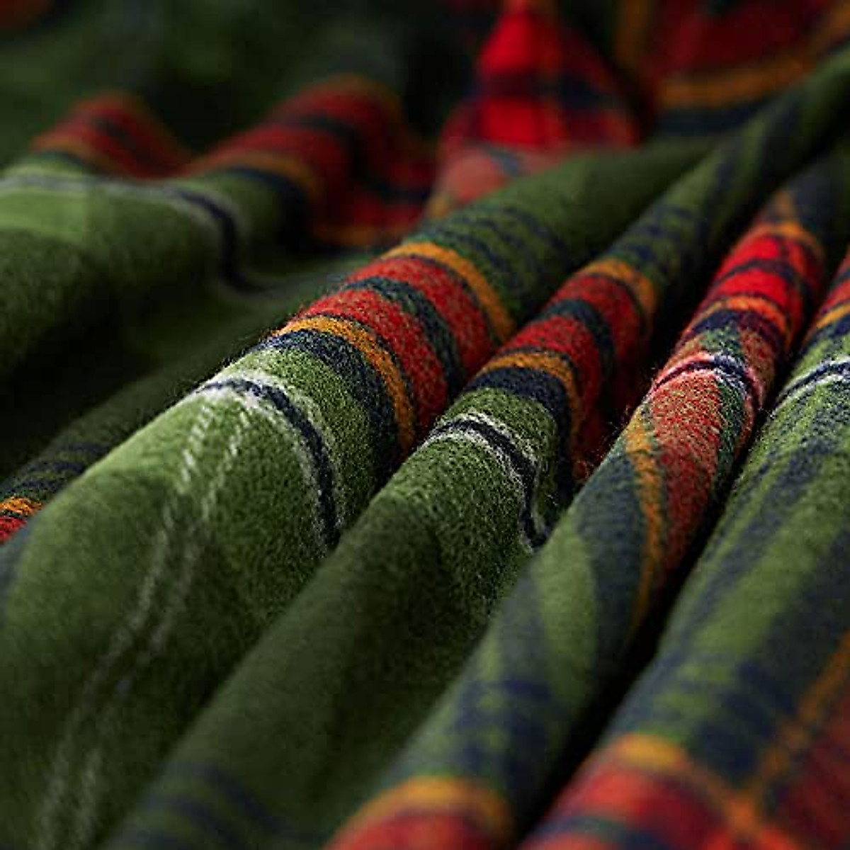 LALIFIT Soft Fluffy Green Red Plaid Fringe Blanket, Lightweight Throw with Tassels for Home Decor, 50" x 60"