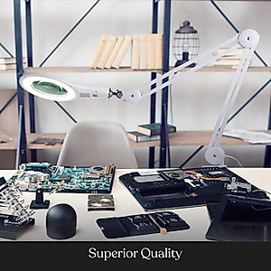 Brightech LightView PRO Magnifying Desk Lamp, 2.25x Light Magnifier, Adjustable Magnifying Glass with Light for Crafts, Reading, Close Work - White